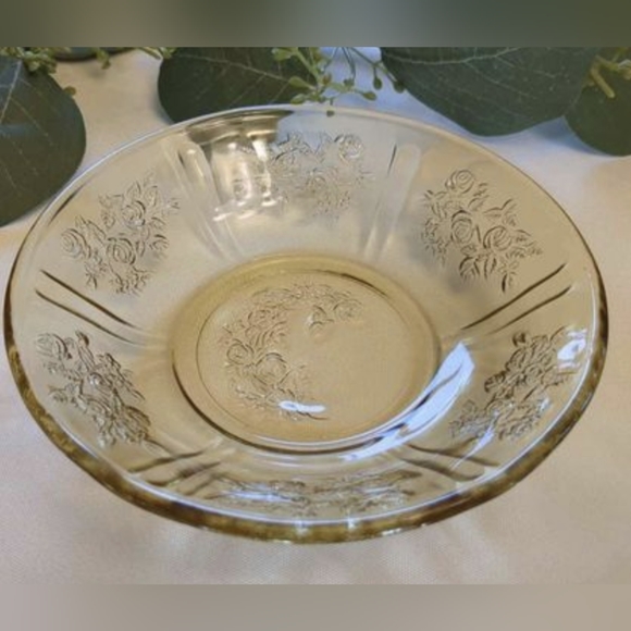 Depression Glass | Dining | Vintage Depression Glass Gold Cabbage Rose ...